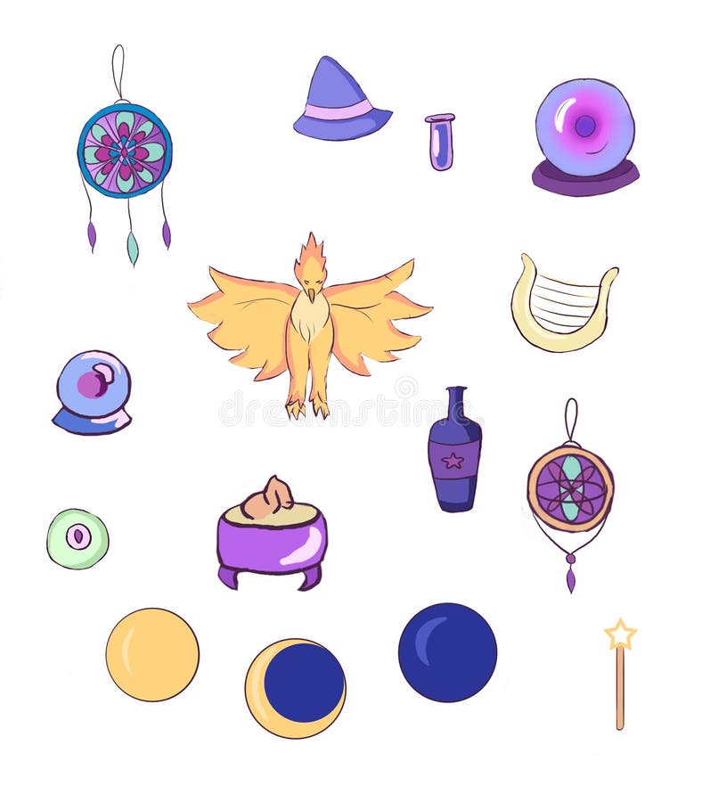 Magical Items Set. Vector Illustrations. Stock Vector - Illustration of ...