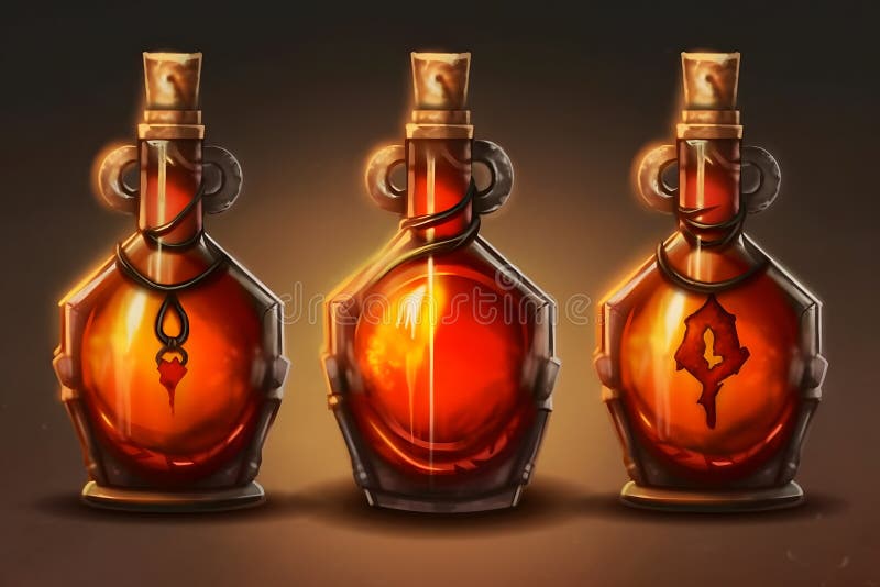Set of Magical Red Potion Bottles. Neural Network AI Generated Art ...