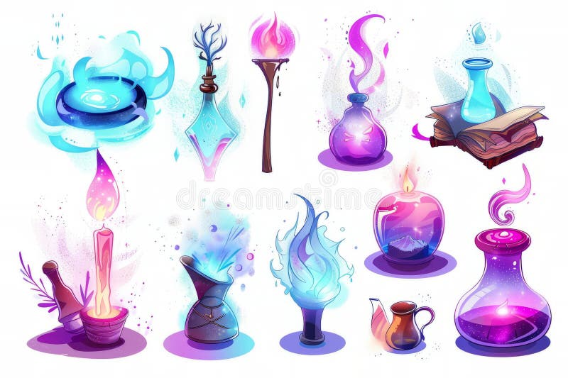 Set of Magical Things and Effects, an Enchanting Spell. Stock Photo ...