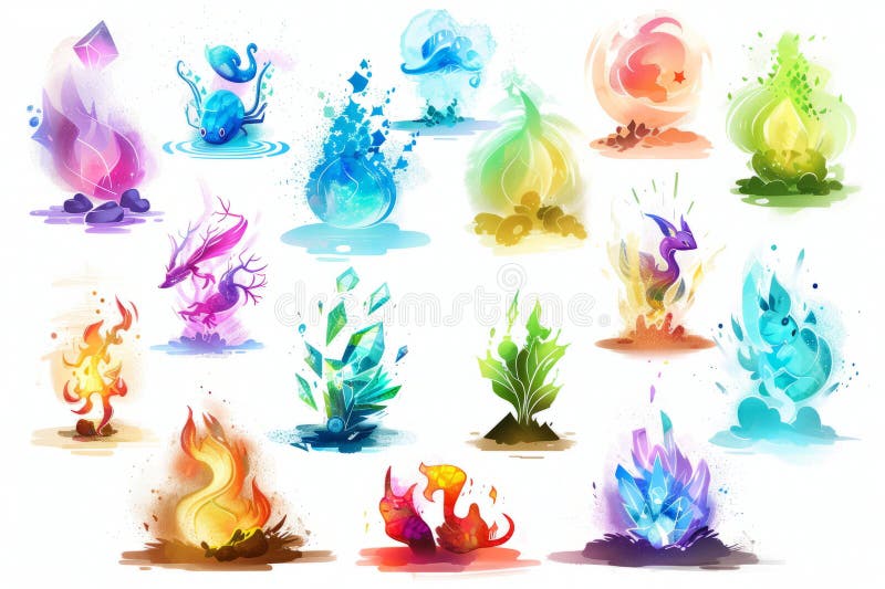 Set of Magical Transformations, Showing Objects or Creatures Changing ...