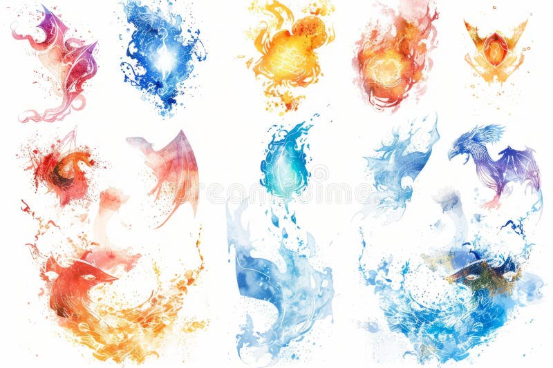 Set of Magical Transformations, Showing Objects or Creatures Changing ...