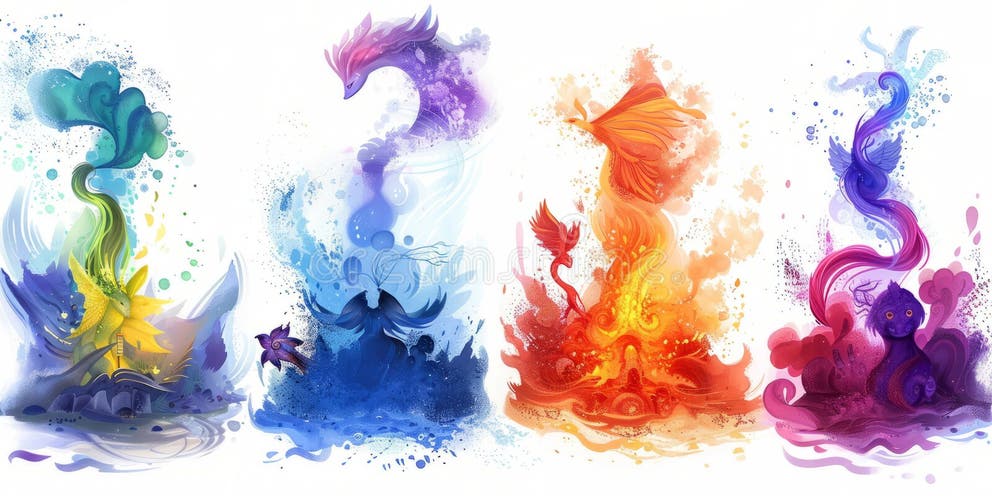 Set of Magical Transformations, Showing Objects or Creatures Changing ...