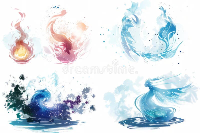 Set of Magical Transformations, Showing Objects or Creatures Changing ...