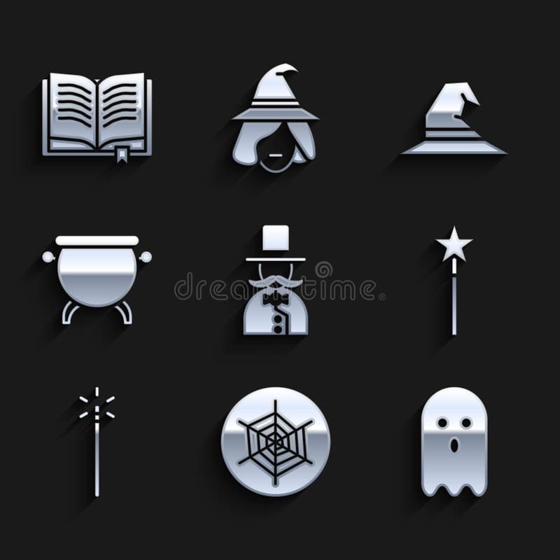 Set Magician, Spider Web, Ghost, Wand, Witch Cauldron, Hat and Ancient ...