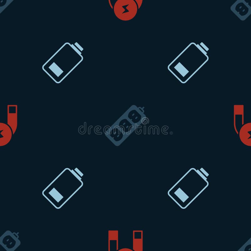 Set Magnet, Electric Extension and Battery Charge on Seamless Pattern ...