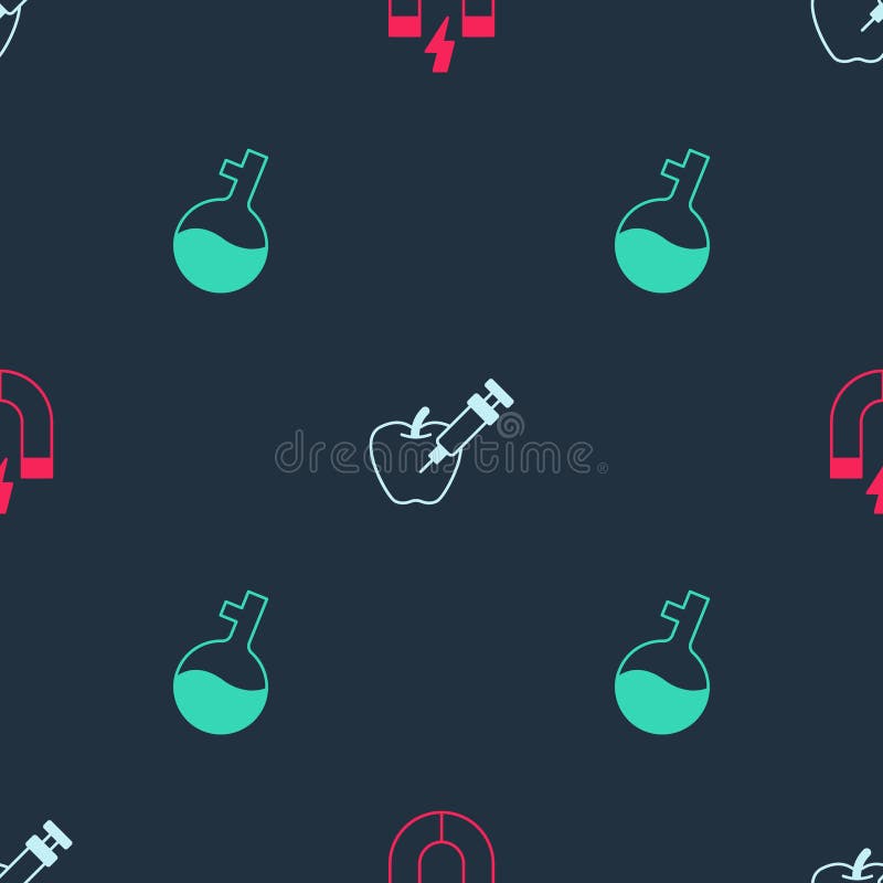 Set Magnet, Genetically Modified Apple and Test Tube on Seamless ...