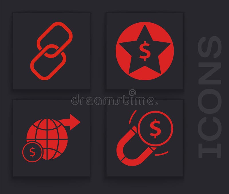 Set Magnet with Money, Chain Link, Star and Dollar and Earth Globe with ...