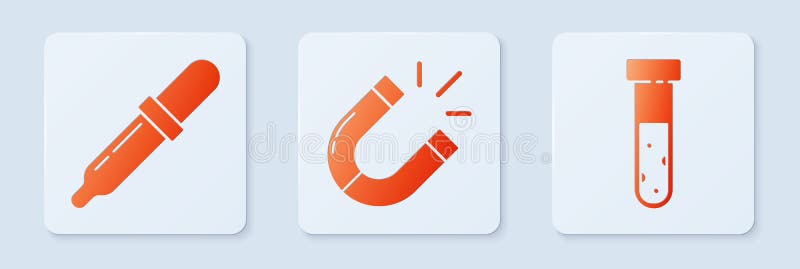 Set Magnet, Pipette and Test Tube and Flask Chemical. White Square ...