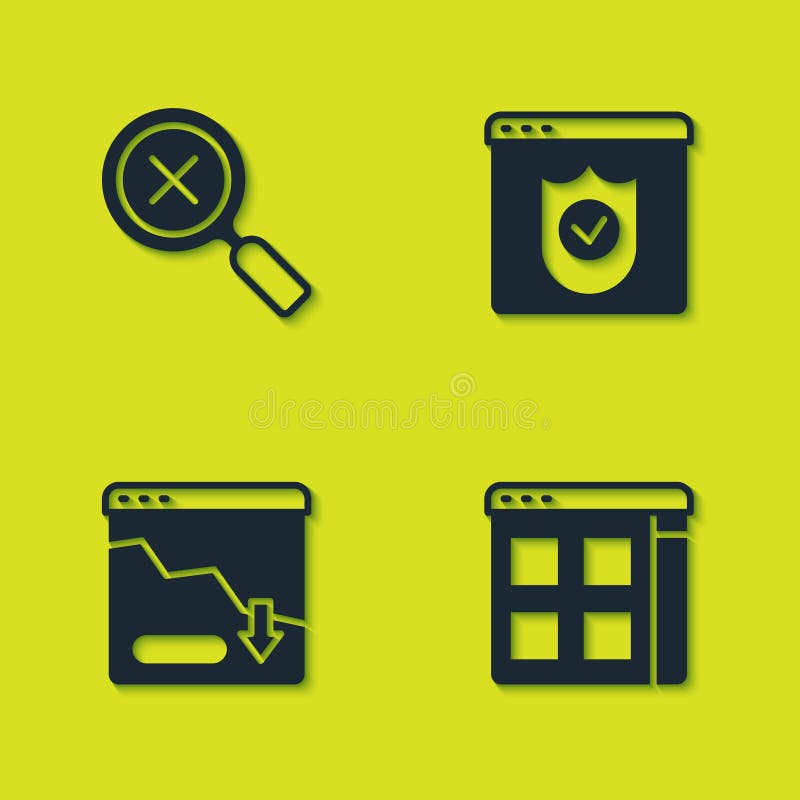 Set Magnifying Glass and Delete, Browser Files, Financial Growth Decrease and with Shield Icon ...