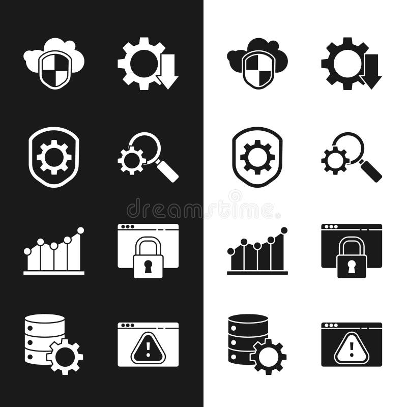 Set Magnifying Glass and Gear, Shield with Settings, Cloud Shield, Cost ...