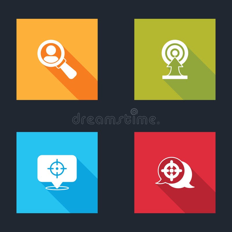 Set Magnifying Glass for Search, Target with Arrow, and Icon. Vector ...