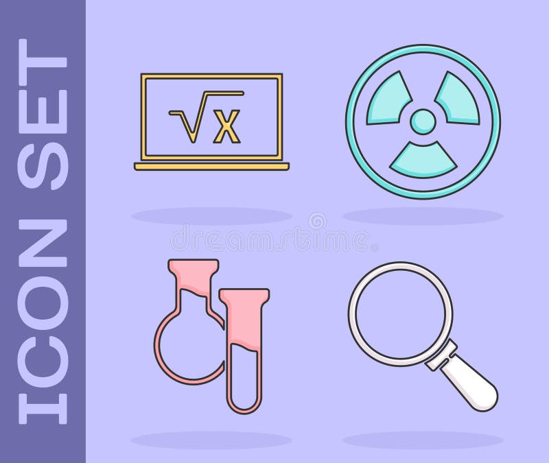 Set Magnifying Glass, Square Root of X Glyph, Test Tube and Flask and ...