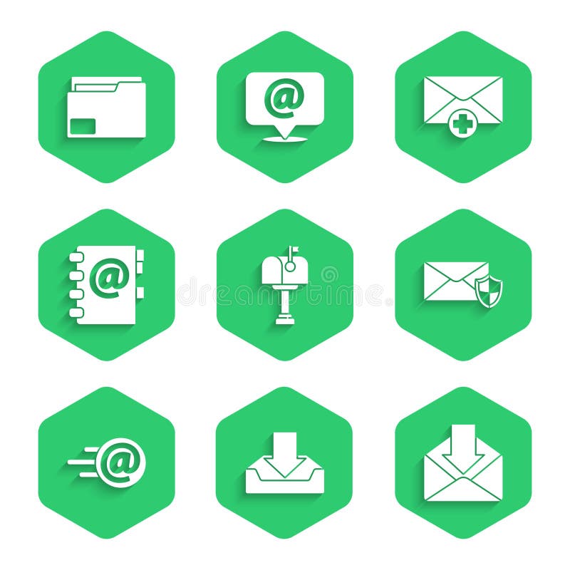 Set Mail Box, Download Inbox, Envelope, with Shield, and E-mail ...