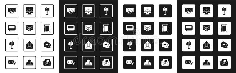 Set Mail Box, Envelope and Check Mark, Speech Bubble Chat, Setting ... Set Mail Box, Envelope and Check Mark, Speech Bubble Chat, Setting ...
