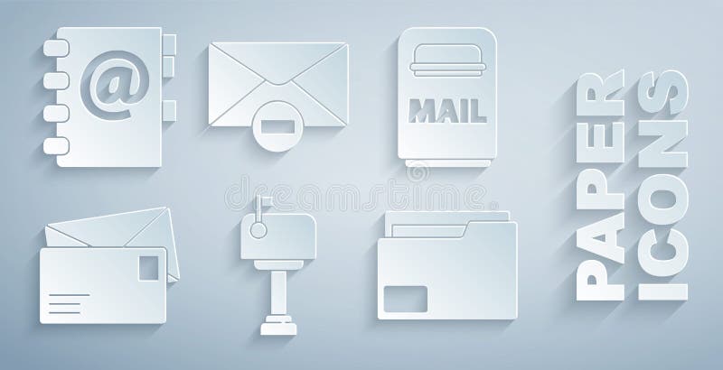 Set Mail Box, Envelope, Document Folder, Delete Envelope and Address Book Icon. Vector Stock ...