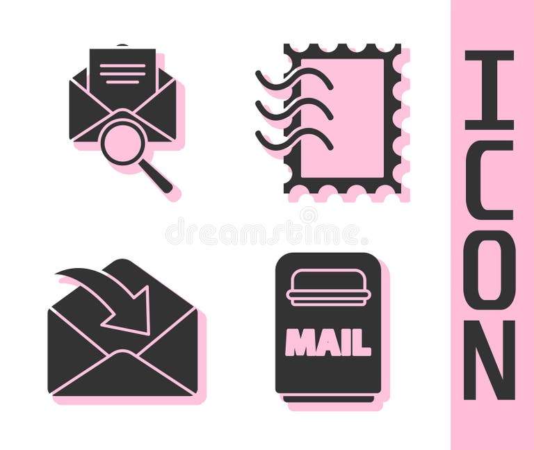Set Mail Box, Envelope with Magnifying Glass, Envelope and Postal Stamp ...