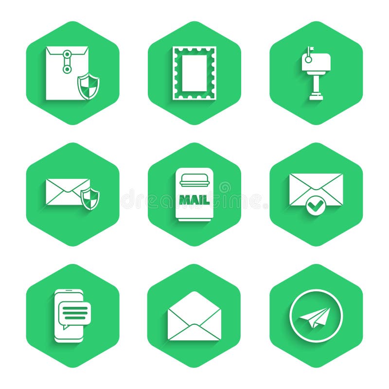 Set Mail Box, Envelope, Paper Plane, and Check Mark, Chat Messages ...
