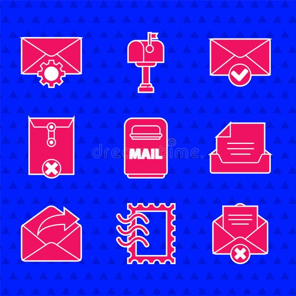 Set Mail Box, Postal Stamp, Delete Envelope, Drawer with Document ...