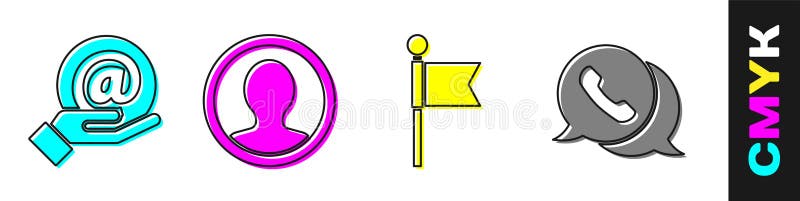 Set Mail and E-mail in Hand, Create Account Screen, Location Marker and Telephone with Speech ...