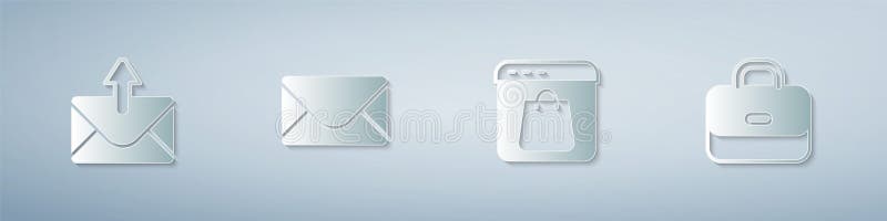 Set Mail and E-mail, Online Shopping on Screen and Briefcase. Paper Art ...