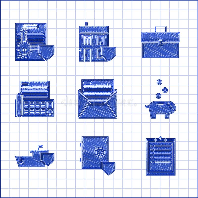 Set Mail and E-mail, Safe with Shield, Clipboard Checklist, Piggy Bank ...