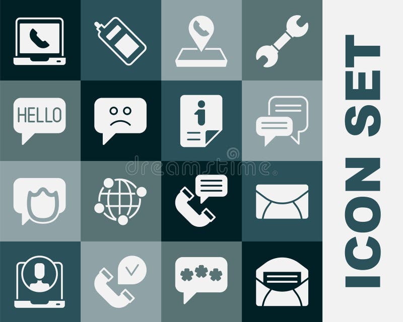 Set Mail and E-mail, Speech Bubble Chat, Call Center Location, Sad ...