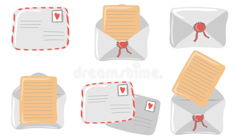 Set of Mail Envelopes. Post Cards, Envelopes, Post Stamps, Craft Paper ...