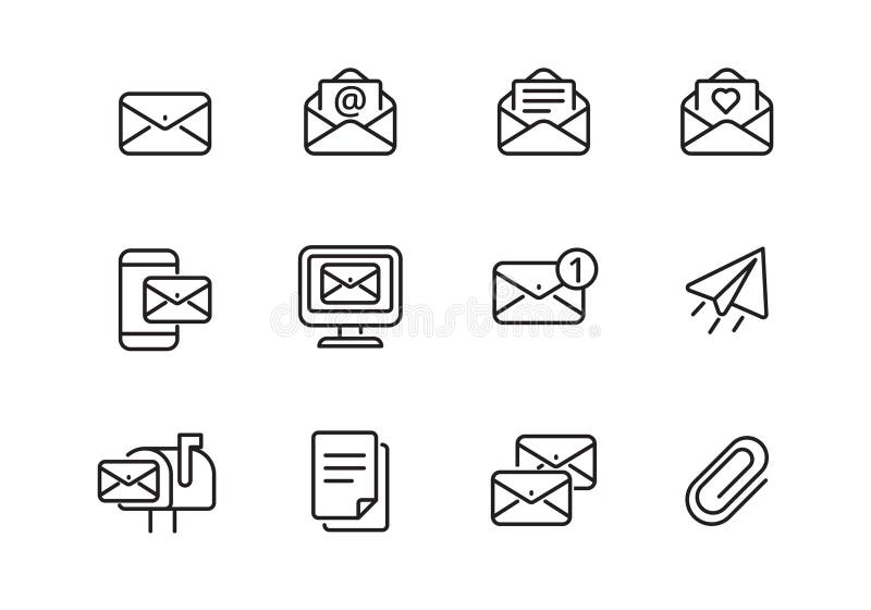 Set of Mail Icons in Line Style Stock Vector - Illustration of support ...