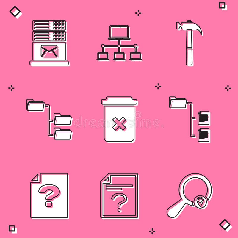 Set Mail Server, Computer Network, Hammer, Folder Tree, Trash Can and ... Set Mail Server, Computer Network, Hammer, Folder Tree, Trash Can and ...
