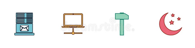 Set Mail Server, Computer Network, Hammer and Moon and Stars Icon ... Set Mail Server, Computer Network, Hammer and Moon and Stars Icon ...