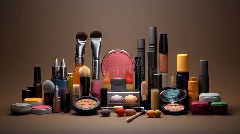 Set of Make Up Cosmetics. Generative AI Stock Illustration ...