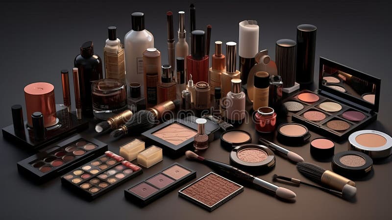 Set of Make Up Cosmetics. Generative AI Stock Illustration ...