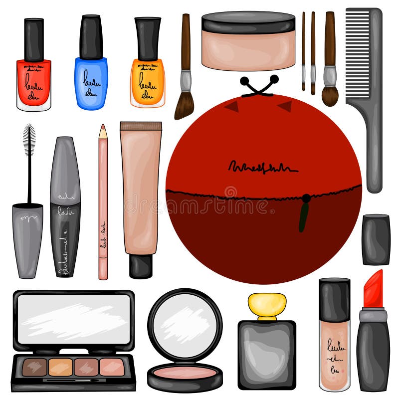 Set of Makeup Cosmetics. Cartoon Style Stock Illustration ...