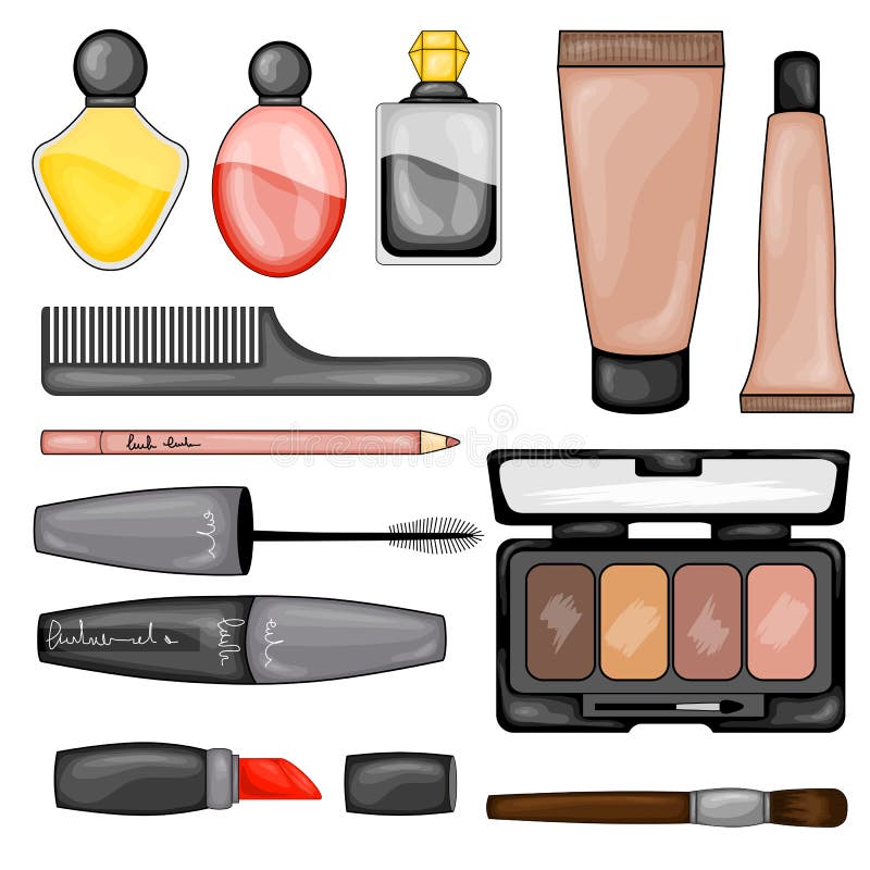 Set of Makeup Cosmetics. Cartoon Style Stock Illustration ...