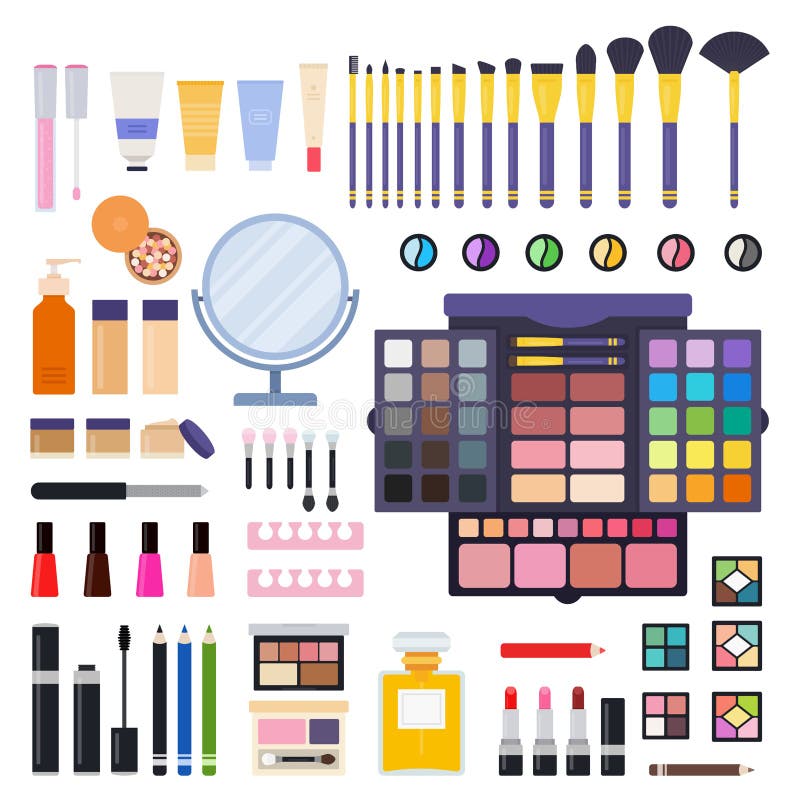 Set of Makeup Kit Icons Flat Vector Stock Vector - Illustration of ...