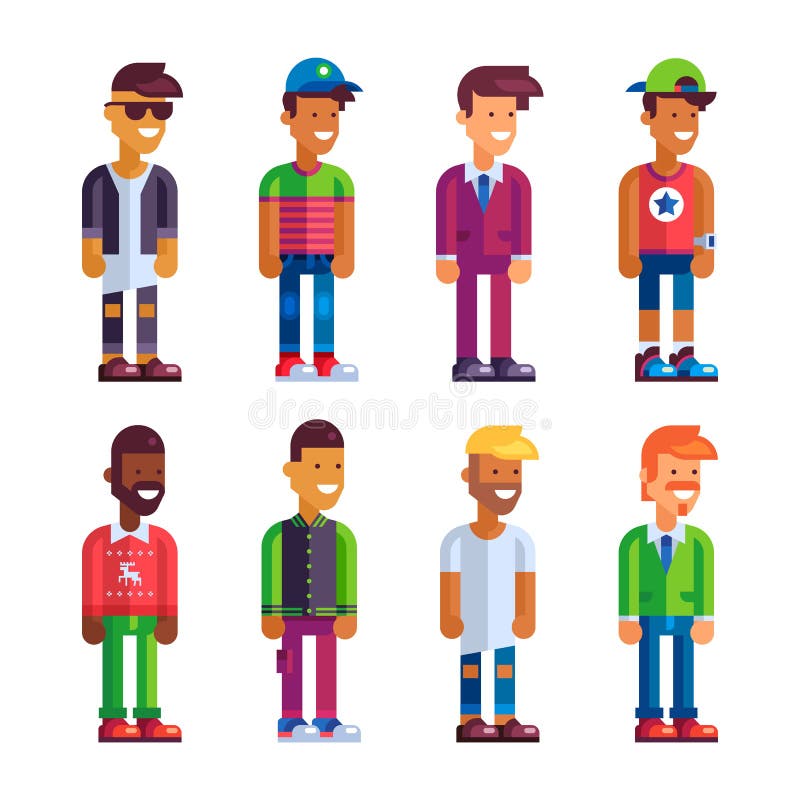 Set of Male Characters in Flat Design. Stock Vector - Illustration of ...