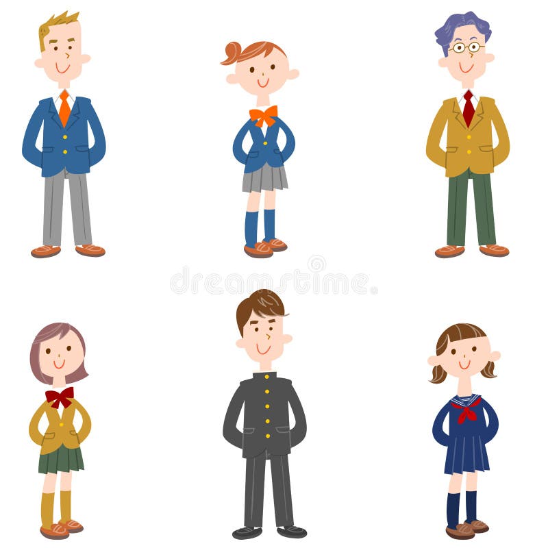 A Set of Male Students and Female Students in Uniforms Standing with ...