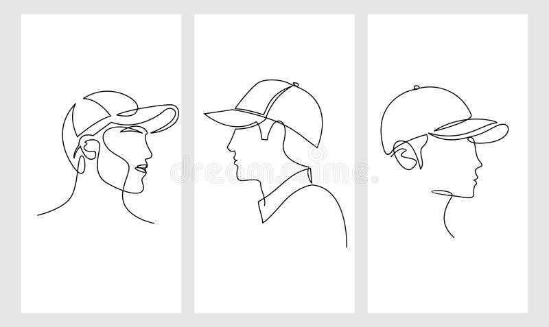 Set Man Hat Cap One Line Drawing Vector Design Stock Illustration ...