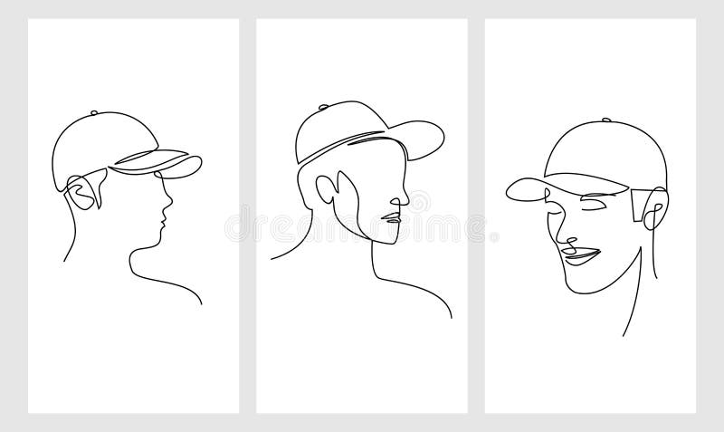 Set Man Hat Cap One Line Drawing Vector Design Stock Illustration ...