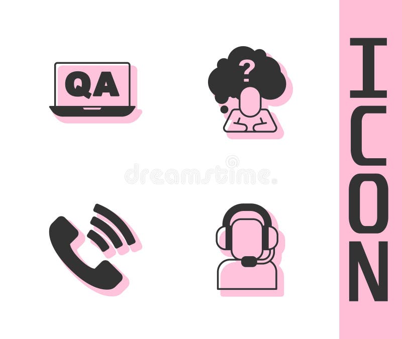 Set Man with a Headset, Question and Answer, Telephone 24 Hours Support ...