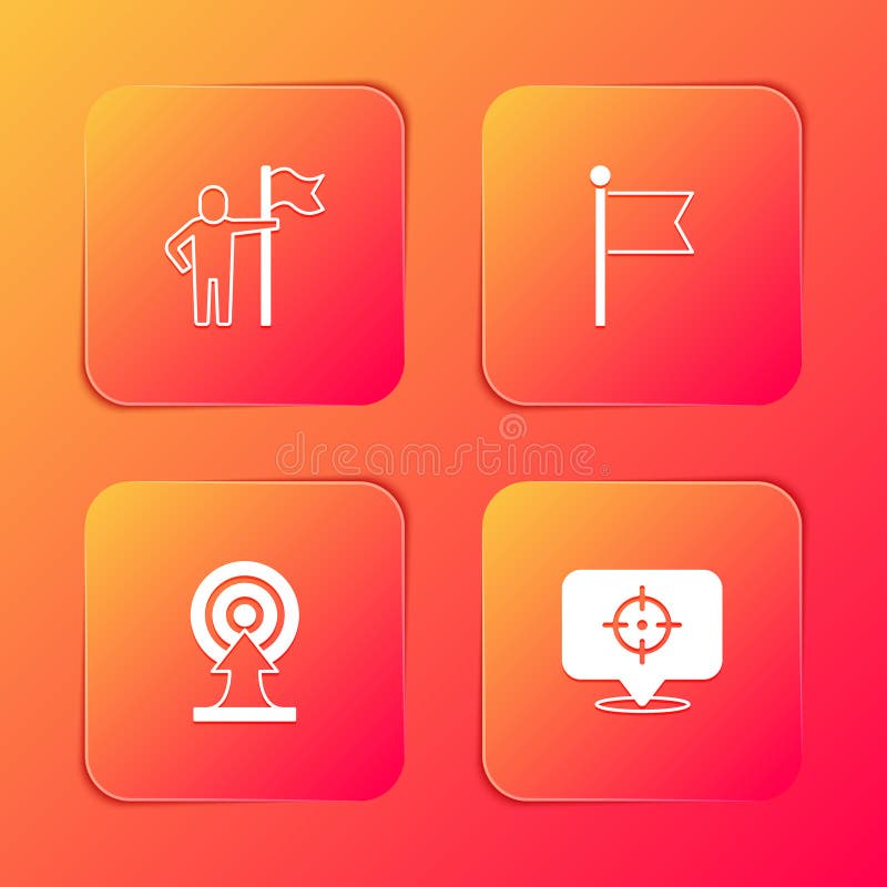 Set Man Holding Flag, Flag, Target with Arrow and Icon. Vector Stock ...