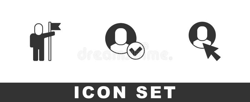 Set Man Holding Flag, Worker and Icon. Vector Stock Vector ...