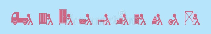 Set of Man Pushing Cartoon Icon Design Template with Various Models ...