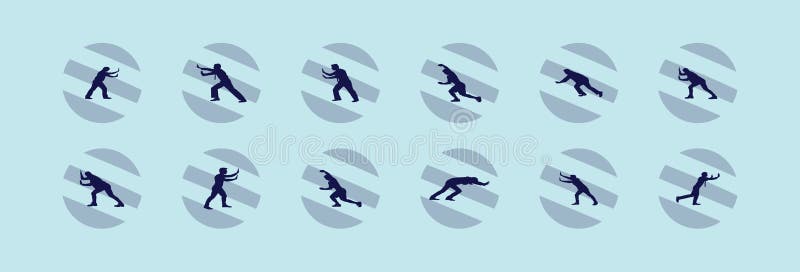 Set of Man Pushing Cartoon Icon Design Template with Various Models ...