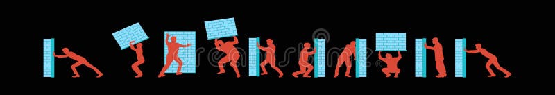 Set of Man Pushing Wall Cartoon Icon Design Template with Various ...