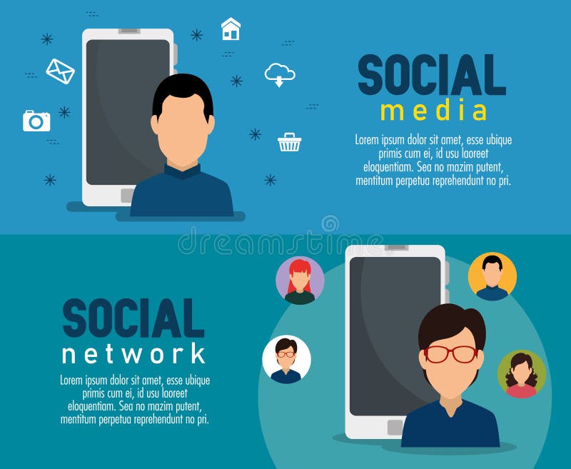 Set Man with Smartphone Technology To Social Media Stock Vector ...