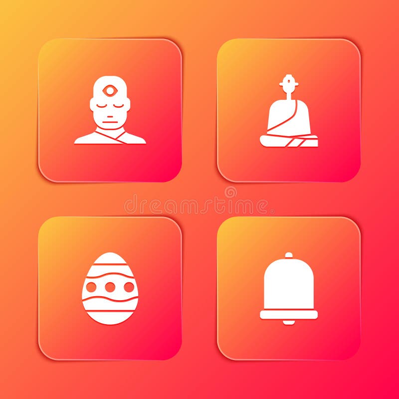 Set Man with Third Eye, Buddhist Monk, Easter Egg and Church Bell Icon ...