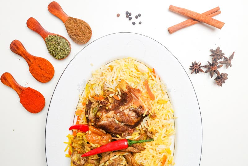 Set of Mandy Lamb Rice on the Table. Stock Photo - Image of arab ...