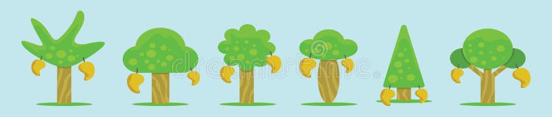 Set of Mango Tree Cartoon Icon Design Template with Various Models ...