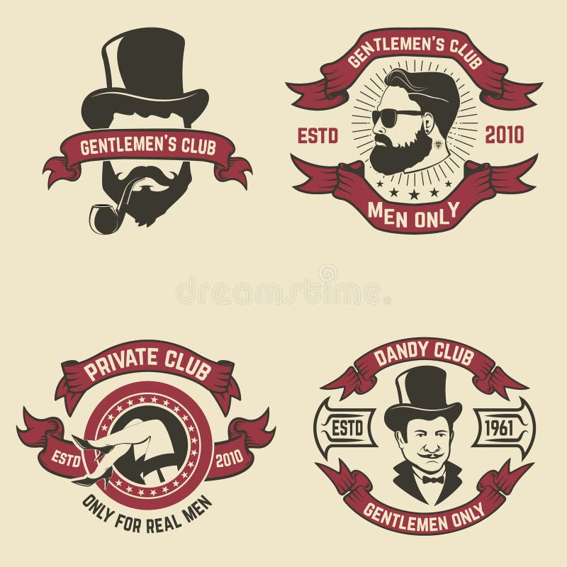 Set of mans club labels. stock vector. Illustration of monochrome ...